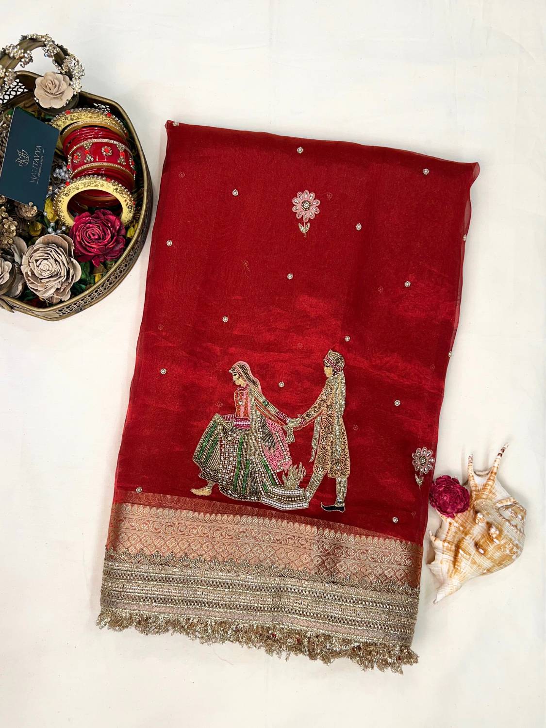Red Saat Phere Tissue Silk Saree for Bridal Wedding Rituals – Mantavya