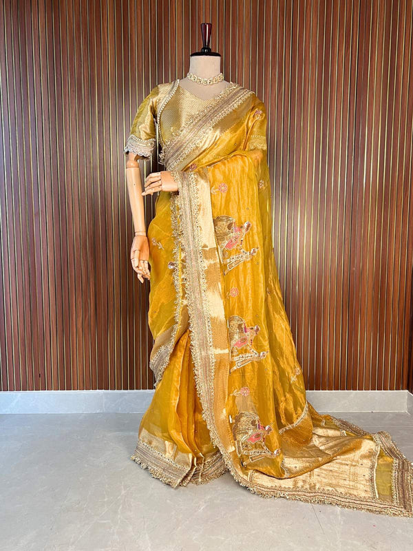 Yellow Saat Phere - Elegant Yellow Tissue Silk Saree – Mantavya